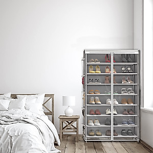 Simple Houseware 8 Tiers Shoe Rack with Zipper Cover | Side Hanging Pockets, Gray