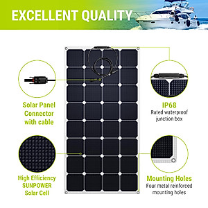 Newpowa Flexible Solar Panel 100W 12 Volt Monocrystalline Semi-Flexible Bendable Mono Ultra Lightweight High Efficiency Charger Off-Grid for Uneven Surfaces Marine RV Cabin Va