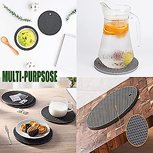YYZAOBEE Silicone Trivet Mats Pot Holder, Trivets Hot Pads, Heat Resistant Silicone Pot Holder for Hot Dishes and Hot Pots, Jar Opener, Spoon Holder, Garlic Peeler 5Pcs Dark Grey