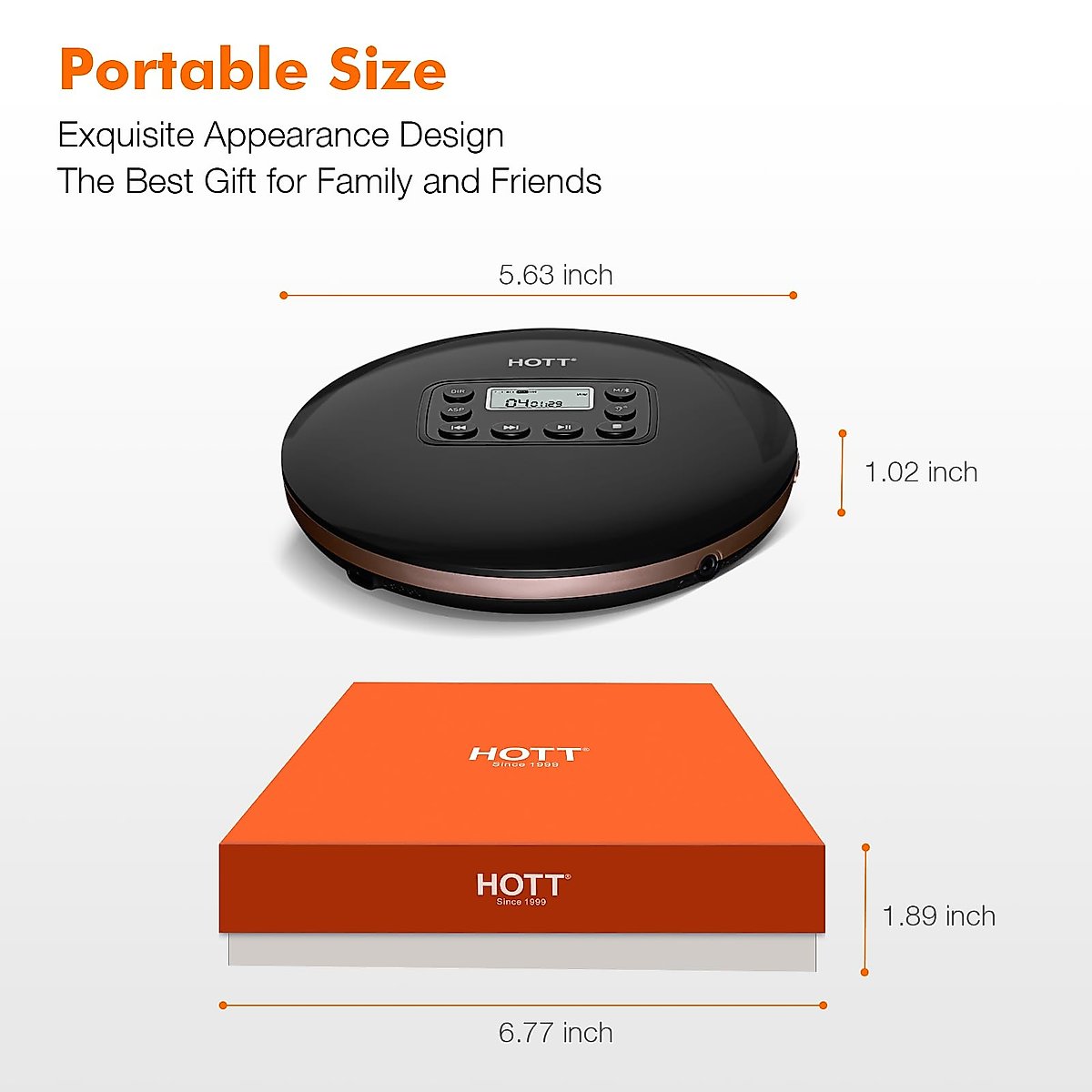 HOTT CD Player Portable with Bluetooth, Portable CD Player, CD-R,MP3 USB Rechargeable Walkman CD Player with Headphones and AUX Cable for Car Travel, Discman CD Player with Shockproof （CD711T）