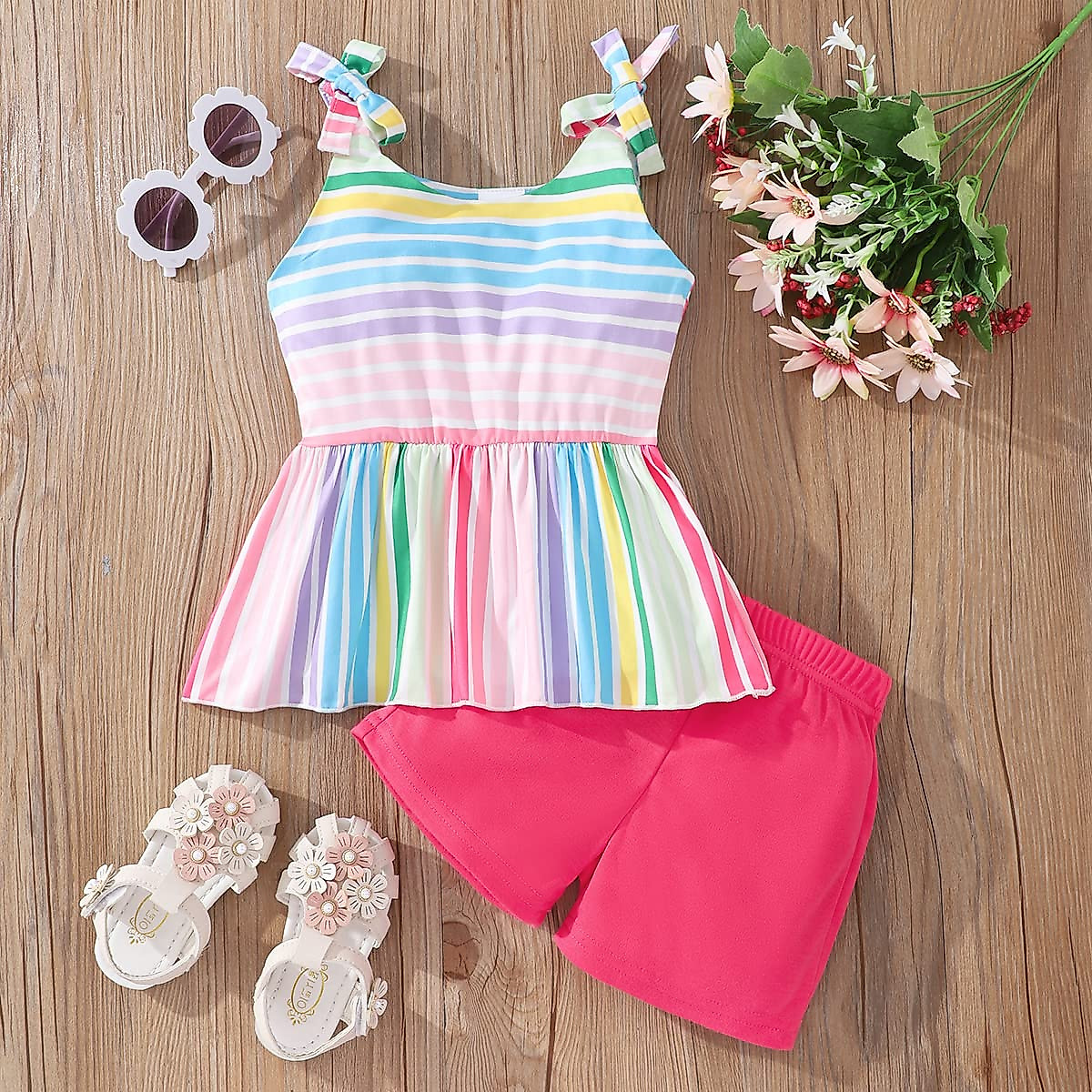 zarmfly Toddler Girls Summer Short Set Outfit Rainbow Sleeveless Tank Tops and Shorts 2PC Clothing Set 5t