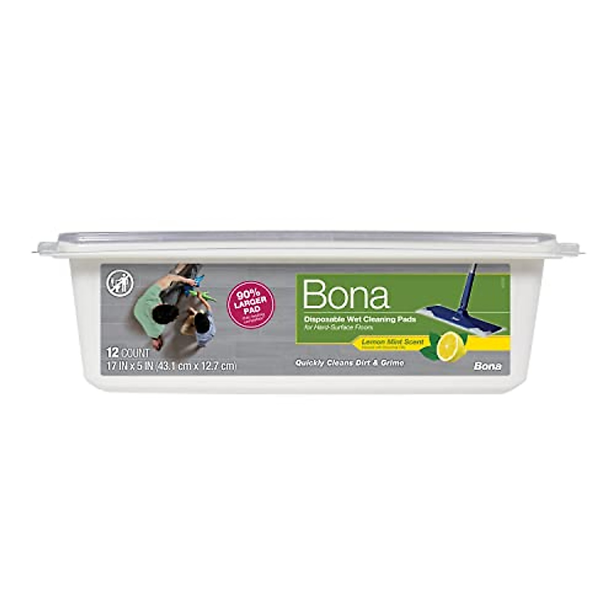Bona® Disposable Wet Cleaning Pads for Hard-Surface Floors, Lemon Mint Scent 12 Count (Pack of 1)