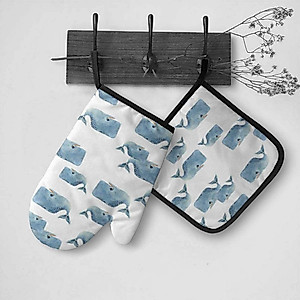HENGE Whale Pod in Blue Oven Mitts and Pot Holders Sets of 2,Resistant Hot Pads,Flexible Cooking Oven Gloves for Microwave BBQ Cooking Baking Grilling