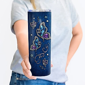 Wassmin Personalized Butterfly Skinny Tumbler Customized Stainless Steel Vacuum Insulated Tumbler With Lid 20 Oz Double Walled Insulated Coffee Cup for Gym Fitness Travel Office Use For Women
