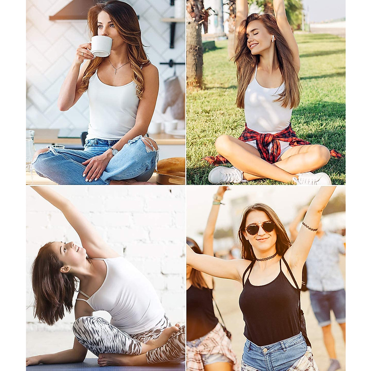 Air Curvey 4 Piece Women's Camisole Tops Basic Undershirts Camisoles Adjustable Spaghetti Strap Tank Top Black Gray White Pink M