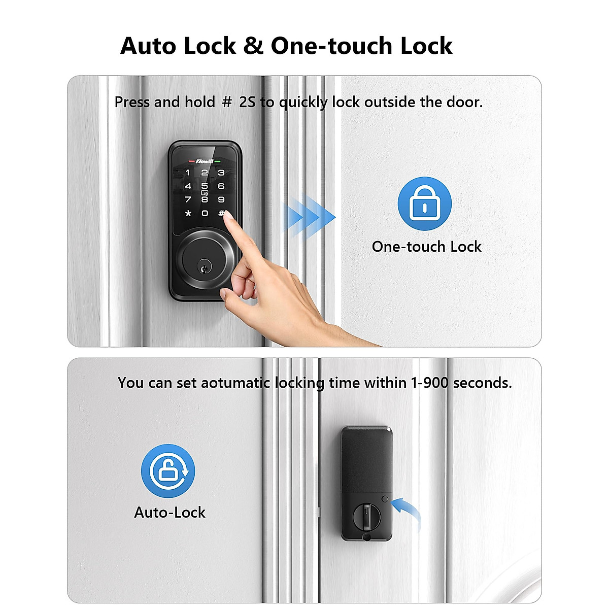 Zowill Smart Lock - Keyless Entry Door Lock with APP Control, Touchscreen Keypad Electronic Digital Lock, Auto-Lock, Easy Installation, Smart Deadbolt Lock for Front Door - Matte Black