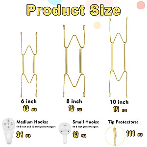 36 Pieces Plate Hangers 6/8/10 Inch Wall Plate Holder Stainless Steel Platter Wall Hanger Invisible Decorative Wire Plate Hangers Holders with 36 Pcs Wall Hooks 144 Pcs Tip Protectors for Antique Art