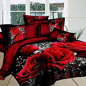 Longji 3D Oil Painting red Rose Bedding Set Queen King Size Comforter Bag Duvet Cover Set (Size : Queen 4pcs Duvet Cover 200x230cm)