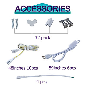 WAHADI 12-Pack 4FT T8 Led Integrated Tube Light Fixture 24W Bright White 6000K 4 Foot Shop Single Strip Connectable Bulb Milky Cover for Household, Garage and Under Cabinet