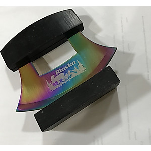 Alaska Alaskan Ulu Deep Dark Wood Handle Electroplated Blade Etched Moose Scene