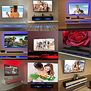 wuleen Floating LED TV Stand, Wall Mounted Entertainment Center with Storage and LED Light Socket Board, Modern High Gloss TV Stand Fits Up to 80 Inch TV, led Floating Shelf