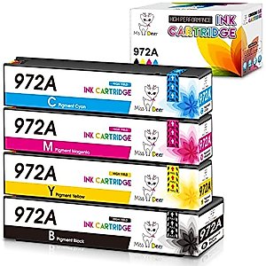 Miss Deer Upgraded 972A Ink Cartridges Compatible Replacement for HP 972 A 972X, Work for PageWide Pro MFP 477dw 577dw 477dn 452dn 452dw 552dn 552dw 377dw P55250dw Printer (BK/C/M/Y) 4 Combo Pack
