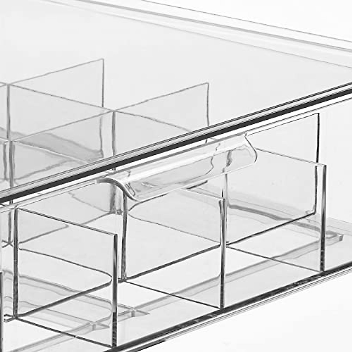 mDesign Divided Plastic Tea Organizer Bin with Drawer - Stackable Tea Bag Holder for Kitchen, Pantry, and Cabinet - Caddy with Small Dividers - 20 Sections - Lumiere Collection - 2 Pack - Clear