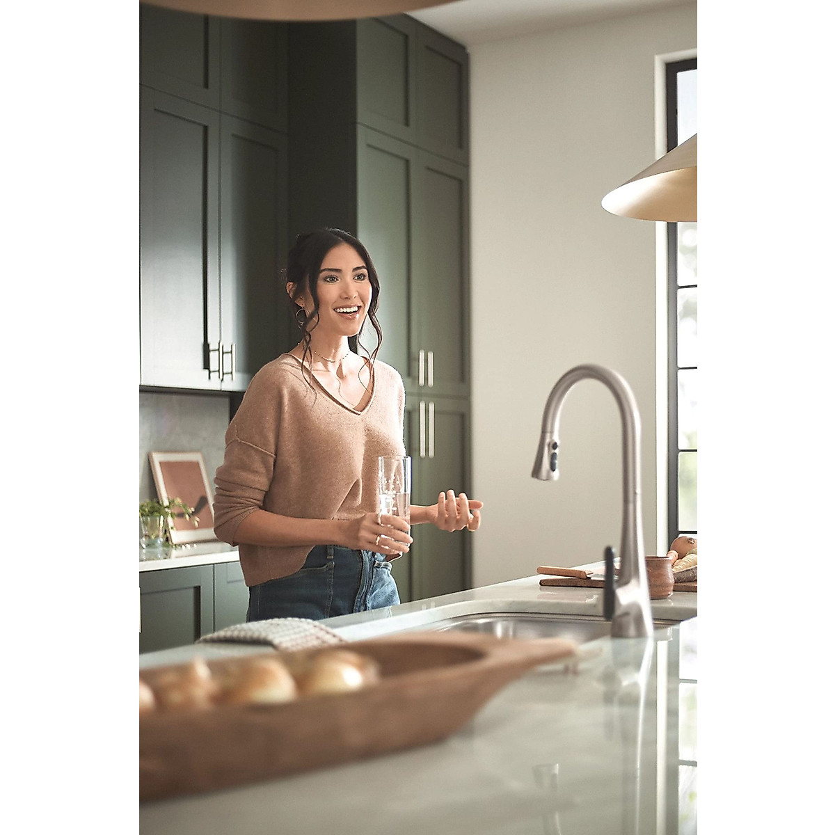 Moen Sinema Spot Resist Stainless Smart Faucet Touchless Pull-Down Sprayer Kitchen Faucet with Voice and Motion Control, S7235EV2SRS