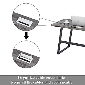 BON AUGURE 55 inch Modern Writing Desk, Rustic Computer Desk for Home Office, Sturdy Simple Wood and Metal Desk, Industrial Work Study Table (Dark Grey Oak)