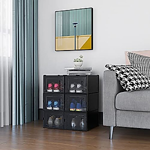 mupera Black Shoe Storage Box - 12 Pack Upgrade X-Large Stackable Plastic Shoe Organizers Boxes, Clear Shoe Storage Bin with Lid, Foldable Shoe Container Box for Sneaker Display, Fit up to US Size 14