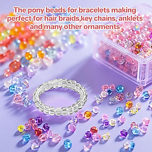Sukh 1000+ Pcs Clear Pony Beads - Plastic Bracelet Beads 6x9mm Crystal White Pony Beads for Bracelets Making Hair Beads for Braids DIY Crafts Key Chai Jewelry Making Home Decor Pony Beads Bulk