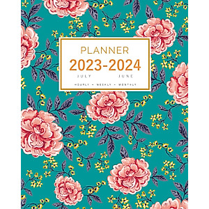 Planner July 2023-2024 June: 8x10 Large Notebook Organizer with Hourly Time Slots | Summer Flower Exotic Bird Design