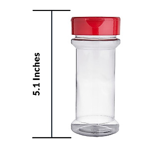Skyway Supreme 7 OZ Clear Plastic Spice Bottles Seasoning Containers Jars - Set of 5 - Flap Cap with Pour and Sifter Spice Shaker - Durable Refillable Perfect For Herbs Spices and Rubs - BPA Free