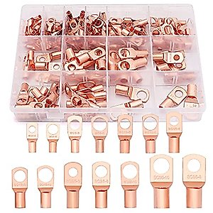 174pcs Copper Battery Cable Ends 14 Sizes Battery Wire Lugs Eyelets Tubular Ring Terminal Connectors SC Terminals for Automotive Supplies AWG2/4/6/8/10/12