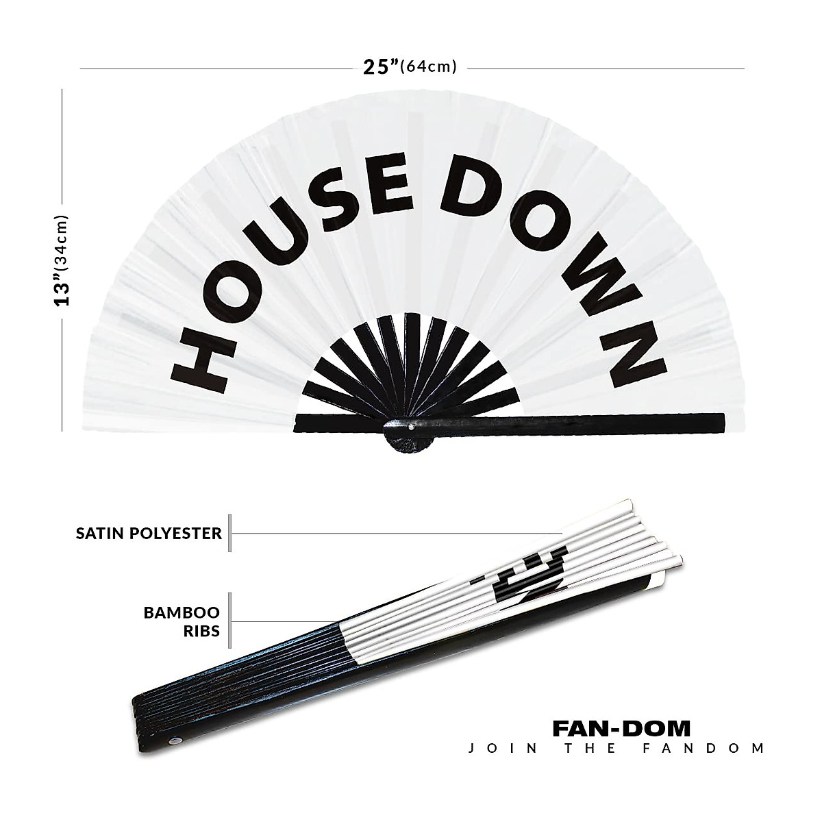 House Down Hand Fan Foldable Bamboo Circuit Rave Hand Fans Pride Slang Words Fan Outfit Party Gear Gifts Music Festival Rave Accessories (White)