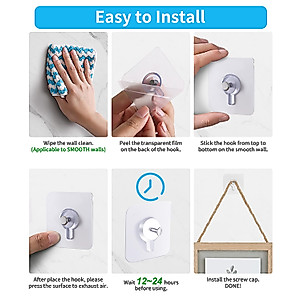 YOGEERNIC Adhesive Hooks for Wall(13lb Max), Wall Hangers Without Nails for Photos Frames, Utility Waterproof and Oil Resistant Hooks for Decorations and Bathroom Kitchen Racks -10 Pack