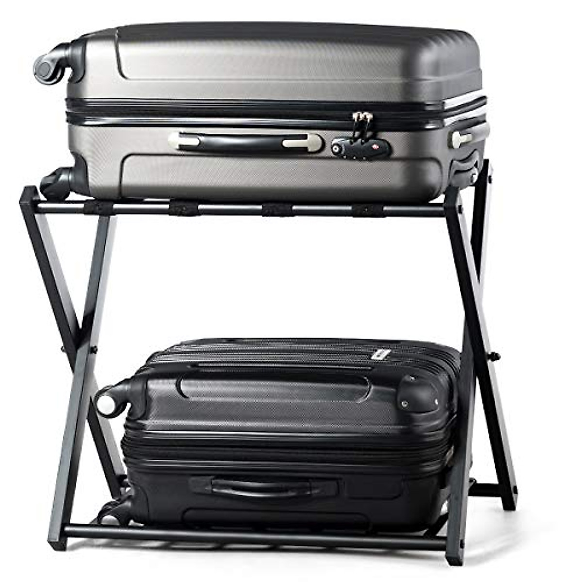 Tangkula Luggage Rack (Set of 3), Folding Metal Suitcase Luggage Stand, Double Tiers Luggage Holder with Shoe Shelf, Luggage Stand for Bedroom, Guest Room, Hotel