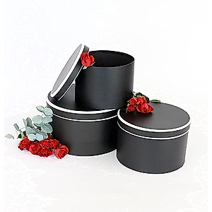 UNIKPACKAGING Premium Quality Round Flower Box, Gift Boxes for Luxury Flower and Gift Arrangements, Set of 3 pcs (L/M/S) (Black with White Rim)
