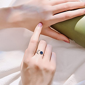 ADRAMATA 925 Sterling Silver Mood Ring Moon Star Open Adjustable Rings for Women 18K White Gold Plated Color Changing Rings Temperature-Control Star and Moon Rings Statement Jewelry, Round