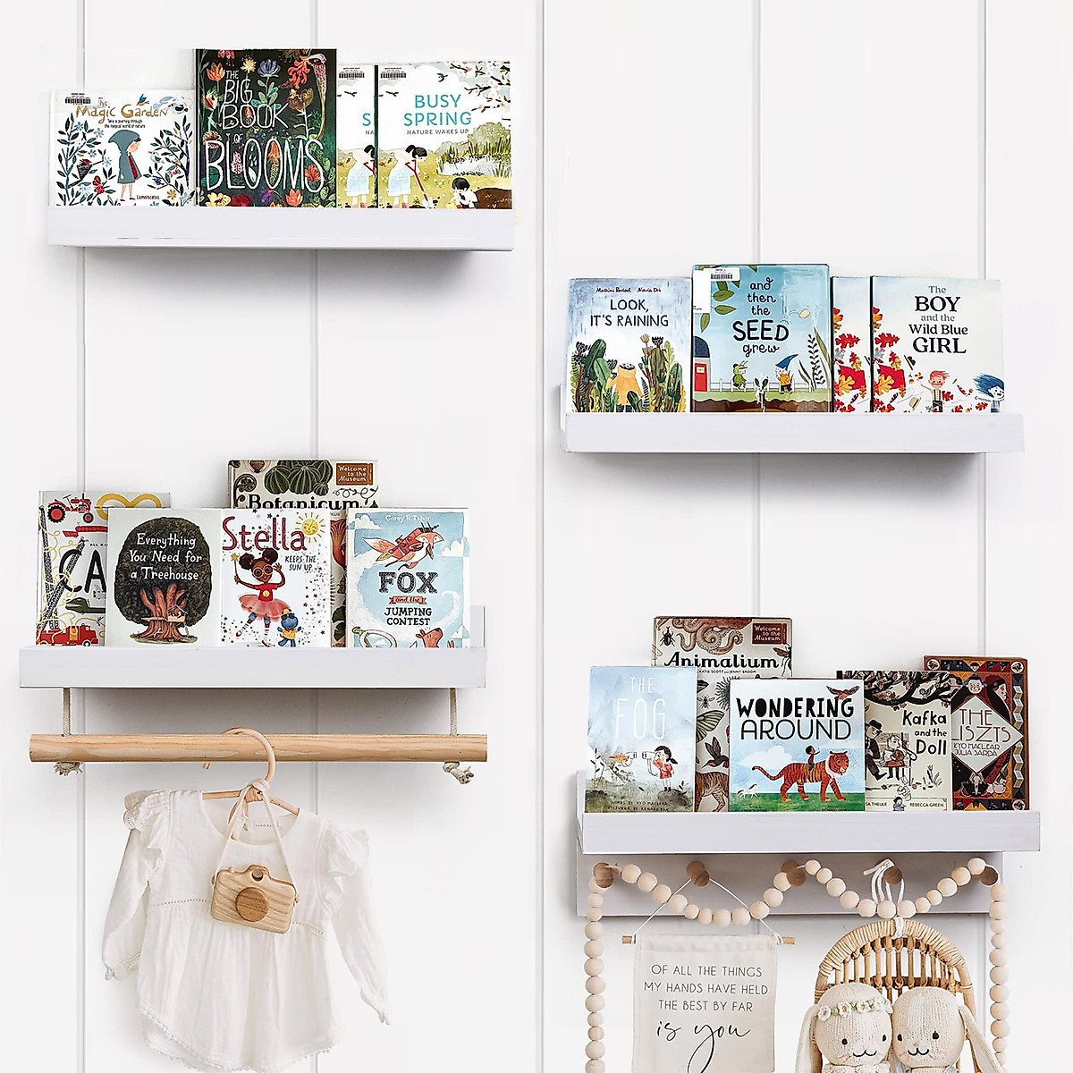 COMAX Kids Floating Book Shelves for Wall Nursery, Hanging Book Shelf Wall Mount Bookshelf Organizer for Kids Room Toddler Baby Bedroom, Small White Floating Shelves Kids Bookshelf Reading Nook