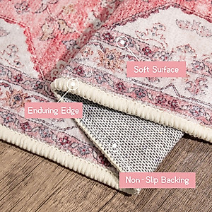 YesRug Pink Small Rug 3x5 Boho Vintage Rug for Living Room Bathroom Bedroom Kitchen Office Area Rug Non Slip Washable Low Pile Indoor Distressed Thin Carpet