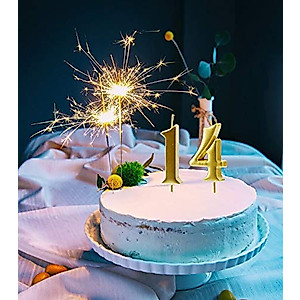 Bailym Gold 14th Birthday Candles, Number 14 Cake Topper for Birthday Decorations