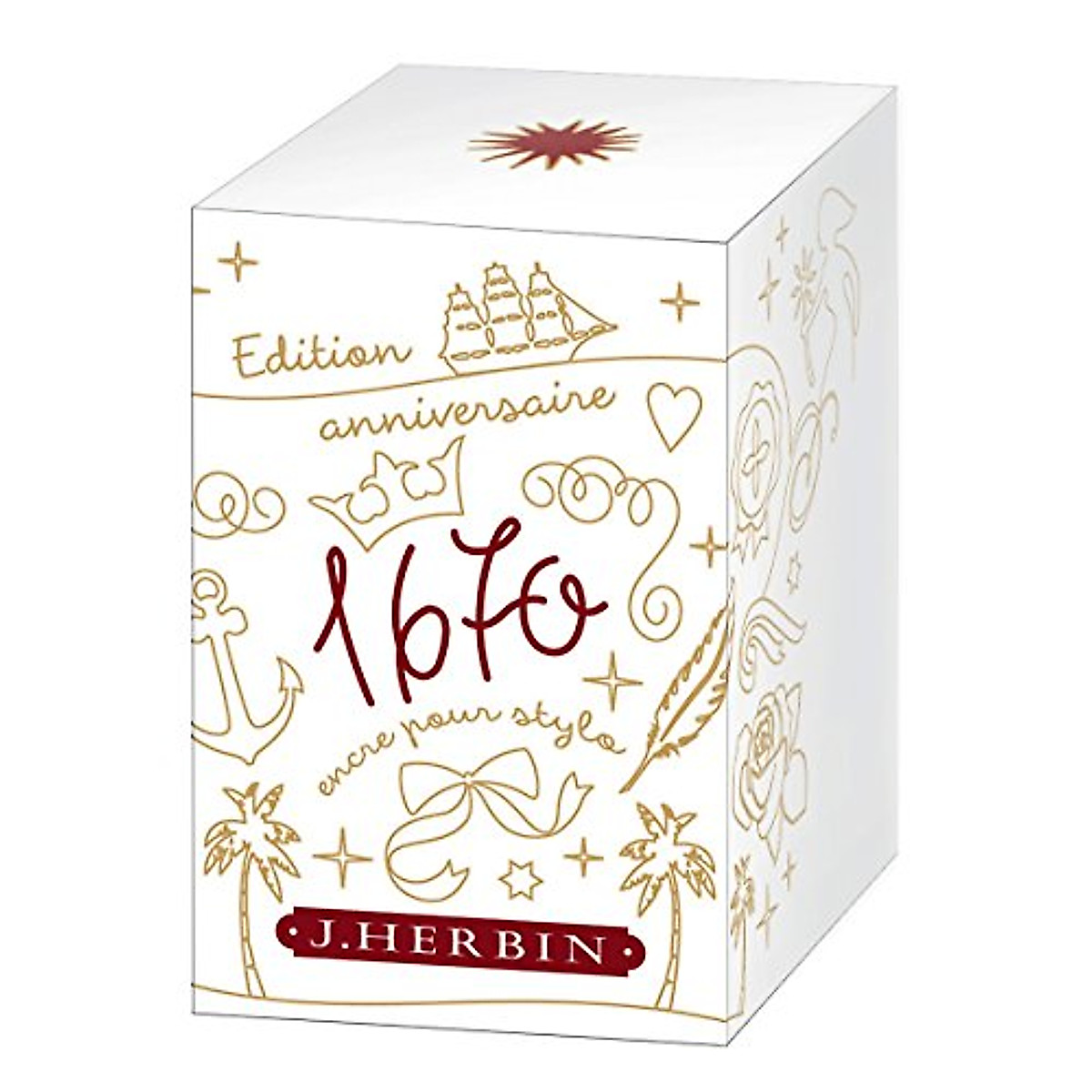 J. Herbin 1670 Anniversary Inks - Gold Sheen 50 ml Bottled - Rouge Hematite (Dark Red Ink)