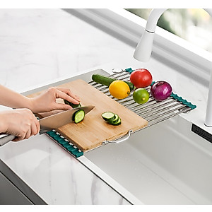 Tomorotec Stainless Steel Roll Up Dish Drying Rack, Foldable Over The Sink Rolling Drainer Rack, Multipurpose Kitchen Gadget Draining Caddy Organizer, Space Saving Sink Accessory Storage Shelf Holder