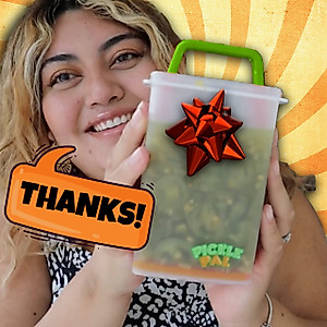 Pickle Pal Pickle Container with Strainer | Jalapeno Container with Pickle Grabber | Pickle Jar with Strainer Flip for Olives, Fruit, Veggie Containers | Pickle Holder 40 oz | Chamoy Pickle Kit