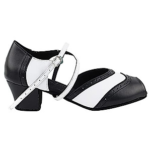 Very Fine Dancesport Shoes Very Fine Ladies Ballroom Salsa Latin Practice Dance Shoes C6035 & 2008 Black White Leather Low Heel Comfortable (C6035 1.6In Cuban Heel, Numeric_7)