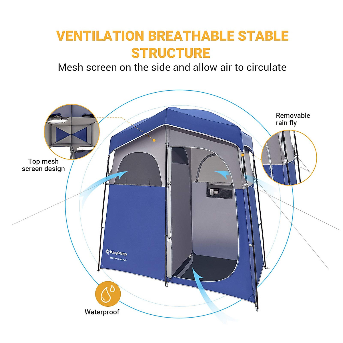 KingCamp Oversize 2 Persons Outdoor Easy Up Portable Dressing Changing Room Shower Privacy Shelter Tent, Blue/Grey