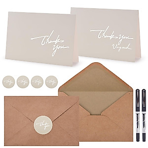 MEIRUBY Thank You Cards with Envelopes and Stickers, 40 Pieces, Khaki Color, Suitable for All Occasions