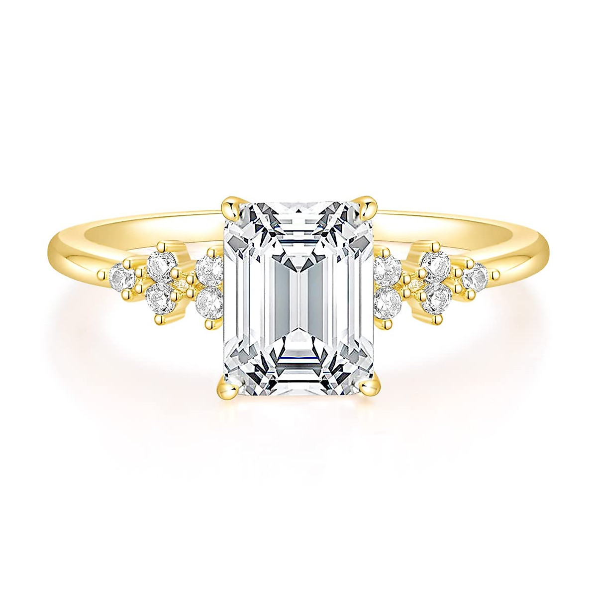 TIGRADE 3CT Engagement Ring for Women Emerald Cut Cubic Zirconia Promise Ring 14K Gold Plated CZ Eternity Wedding Band Size 3-11, Gold, Size 7
