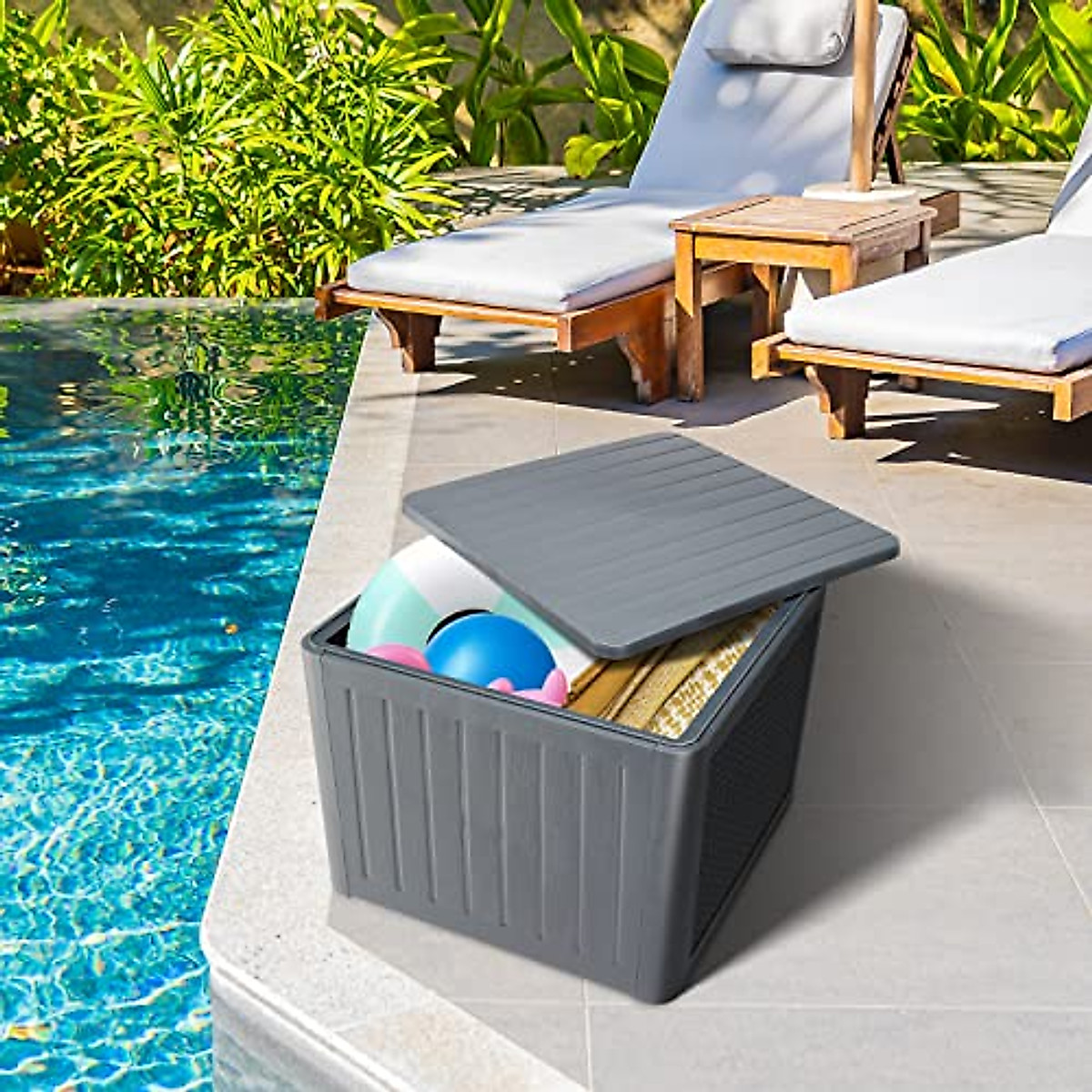 UDeuxff Garden Storage Box,Resin Deck,Indoor and Outdoor Garden Plastic Storage Deck Box Chest Tools Cushions Toys Seat for Patio Cushions and Gardening Tools,Waterproof (Gray,36 Gal)