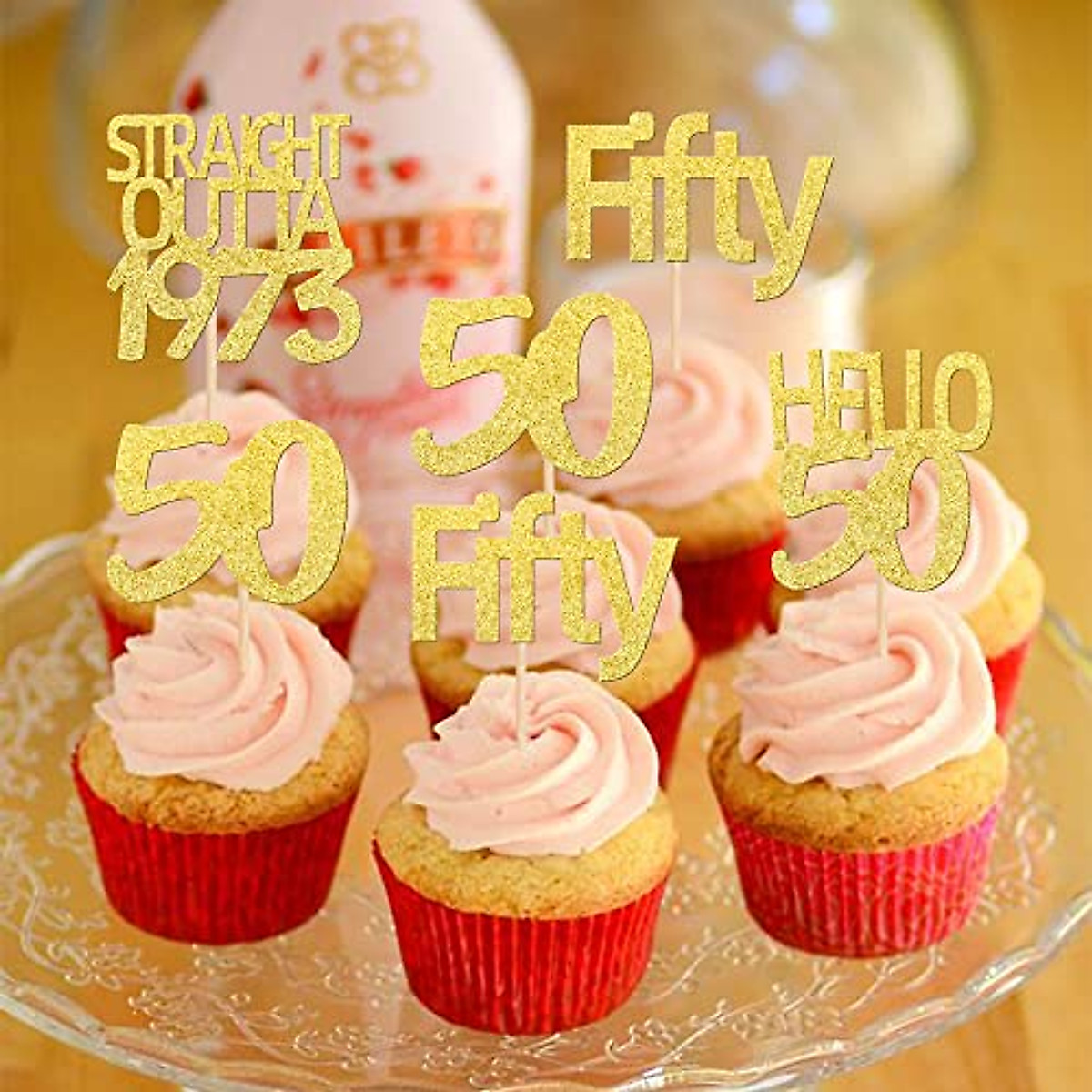 36PCS Happy 50th Birthday Cupcake Toppers Gold Glitter Fifty Hello 50 Straight Outta 1973 Cupcake Picks for Cheers to 50 Years Birthday Wedding Anniversary Party Cake Decorations Supplies