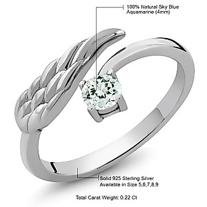 Gem Stone King 925 Sterling Silver Gemstone Birthstone Angel Wing Ring | Round 4MM | Wedding Engagement Anniversary Promise Ring For Women | Available In Size 5, 6, 7, 8, 9