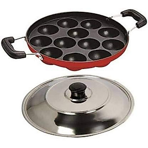SRIYUG Non Stick Appam Maker 12 Cavity Appam Patra Pan with 2 Side Handle And Stainless Steel Lid