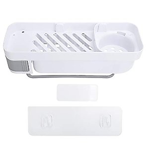 LANTRO JS Corner Shower Caddy Shower Organizer Shower Shelf Wall Mounted Bathroom Storage with Towel Hook(white grey)