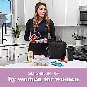 Fit & Fresh BREE FitPak Meal Prep Lunch Box With Containers, Ice Pack, and Shaker Bottle For Men and Women, 6pc. Meal Prep Kit Lunch Bag With Containers Included, Black