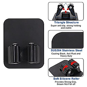 YuGtcen Broom Holder Wall Mount 5 pcs, Self Adhesive Broom Holder Broom Gripper Super Anti-Slip Mop and Broom Organizer Wall Hanging, 304 Stainless Steel Broom Hanger for Bathroom, Kitchen, Garage