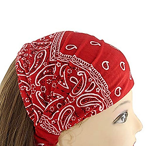 Carede Paisley Bandana Headband for Women with Elastic Yoga Headband Outdoor Hairband Adjustable Turban Headwrap,Pack of 6