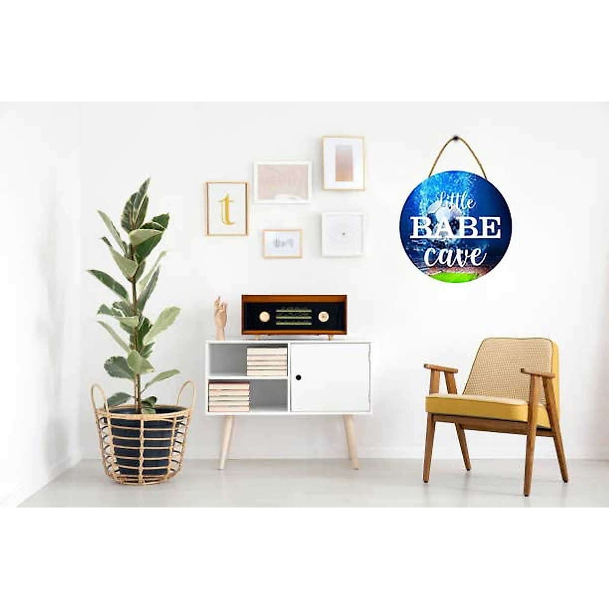 KPSheng Little Babe Cave Wooden Sign,Soccer Door Decor Plaque, Door Hanger Nursery Decoration for Boys, Wood Wall Hanging Wreath for Toddler Kids Room Bedroom Playroom, 11 x 11 Inch