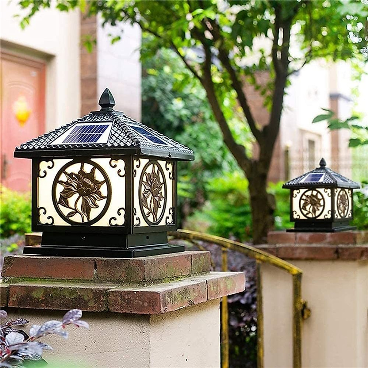 KLFJFD Solar Lights Outdoor,Chinese Pillar Light,Two-Color Adjustable,IP65 Waterproof Outdoor Post Lamp,for Home Garden Courtyard Villa,etc