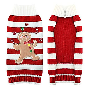ABRRLO Christmas Dog Sweaters Cute Gingerbread Man Stripe Xmas Sweaters for Dogs Cats Warm Turtleneck Puppy Jumpers Pet Clothes Knitwear (L,Red Gingerbread)